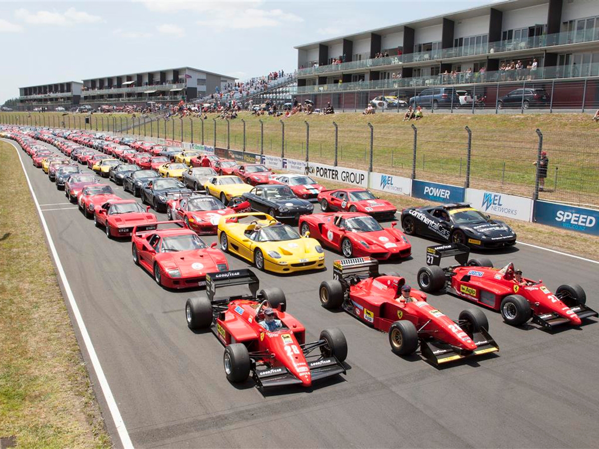 Ferraris record gathering on a race track in New Zealand